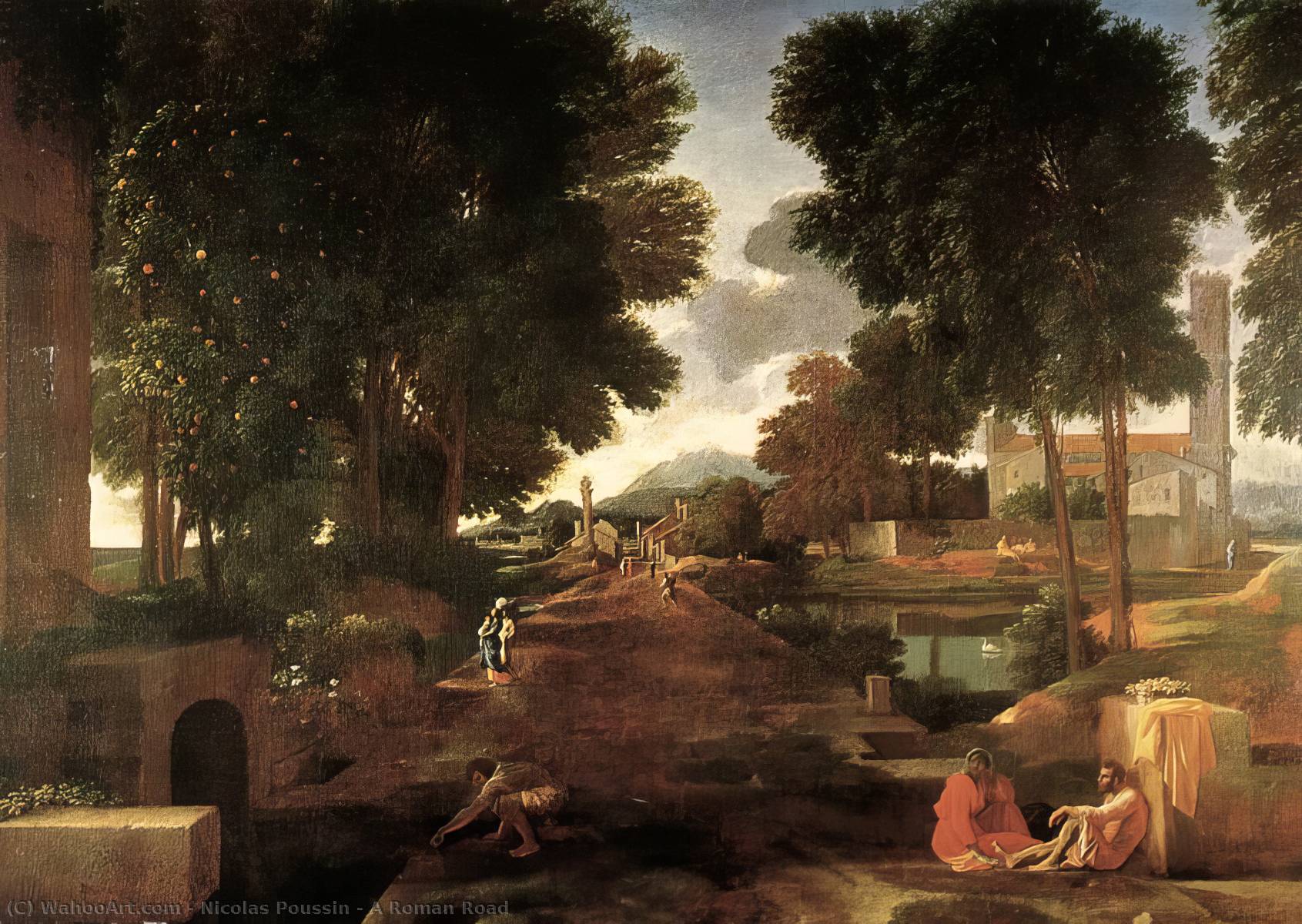Oil Painting Replica A Roman Road, 1648 by Nicolas Poussin (1594-1665 ...