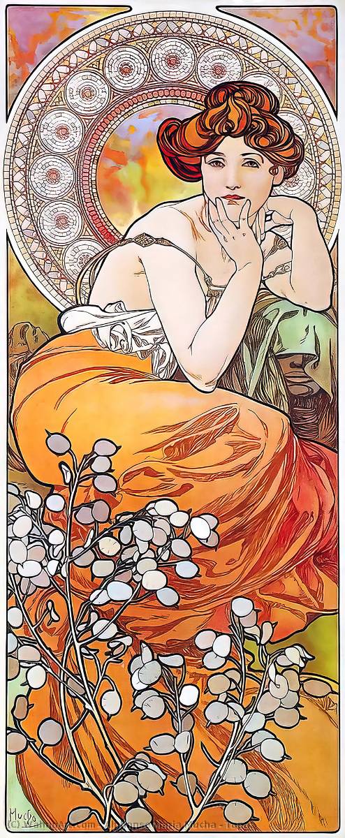 Oil Painting Replica Topaz by Alphonse Maria Mucha (1860-1939, Czech ...