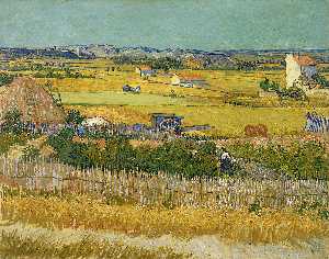 Artwork Replica Harvest Landscape with Blue Cart, 1888 by Vincent Van ...