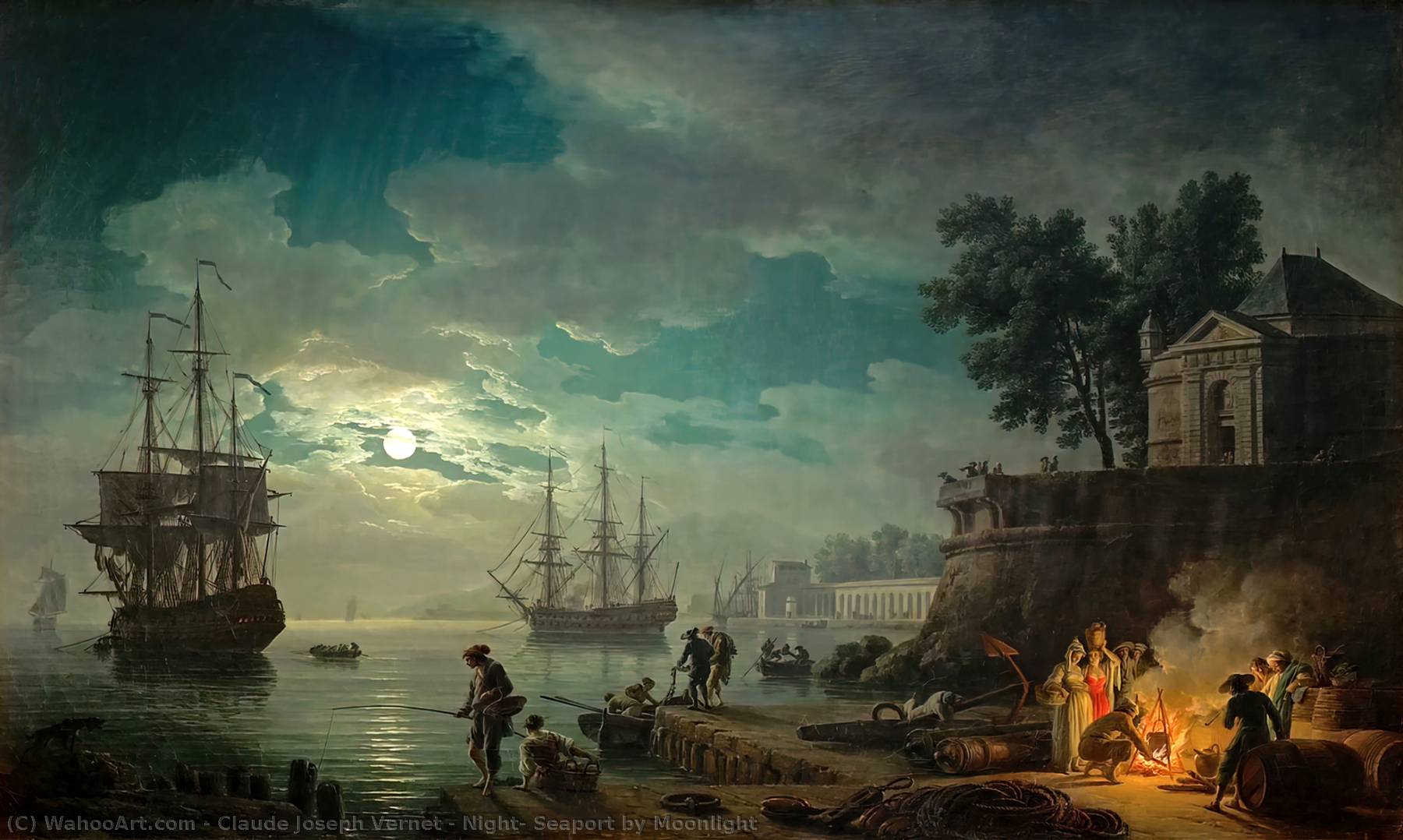 Get Paintings Reproductions Night: Seaport by Moonlight, 1771 by Claude ...