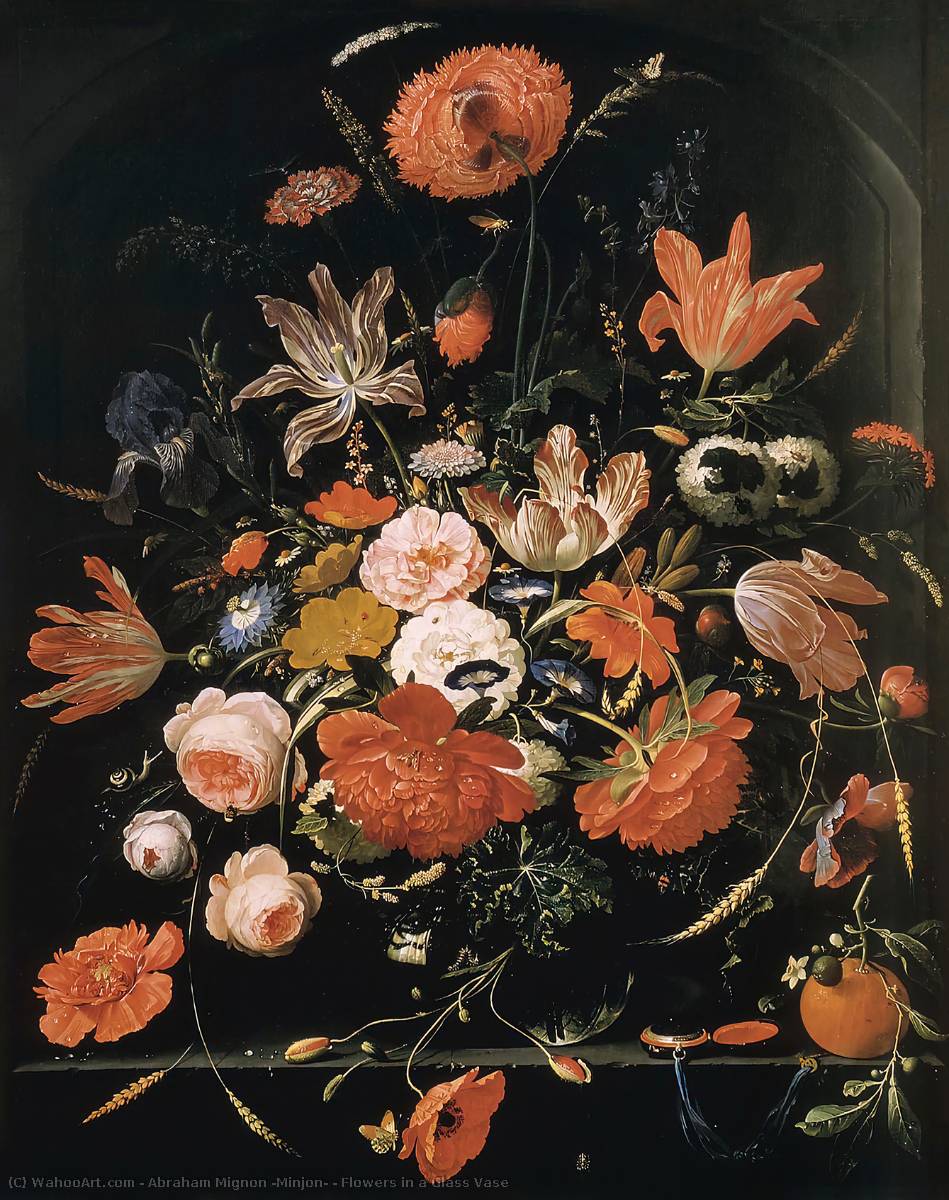 Reproductions De Peintures Fleurs dans un vase en verre de Abraham ...