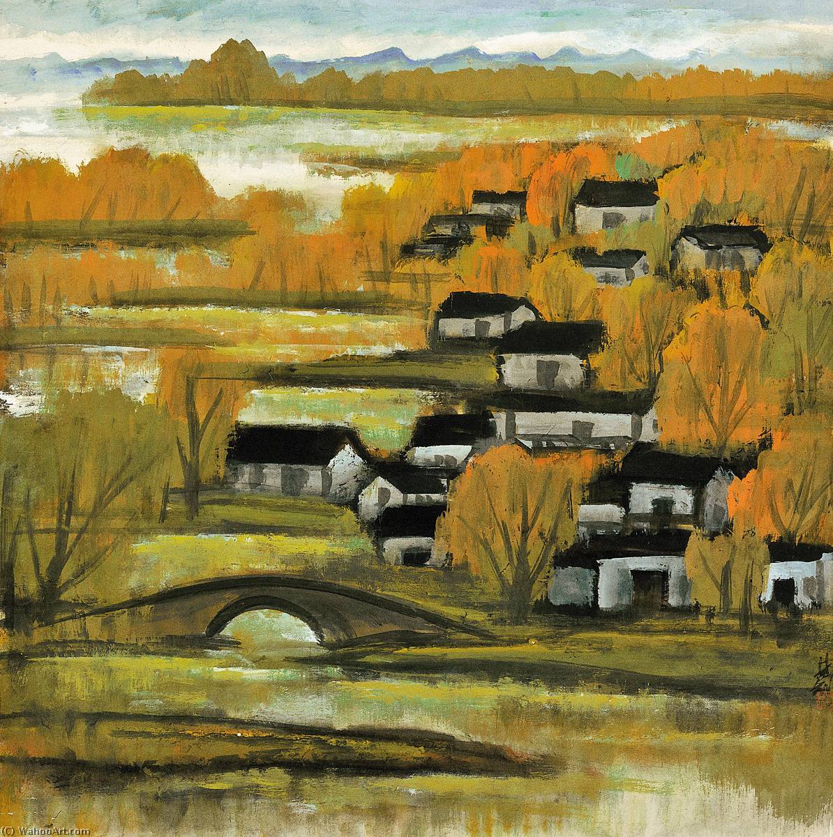 AUTUMN LAKESIDE SCENERY by Lin Fengmian Lin Fengmian | WahooArt.com