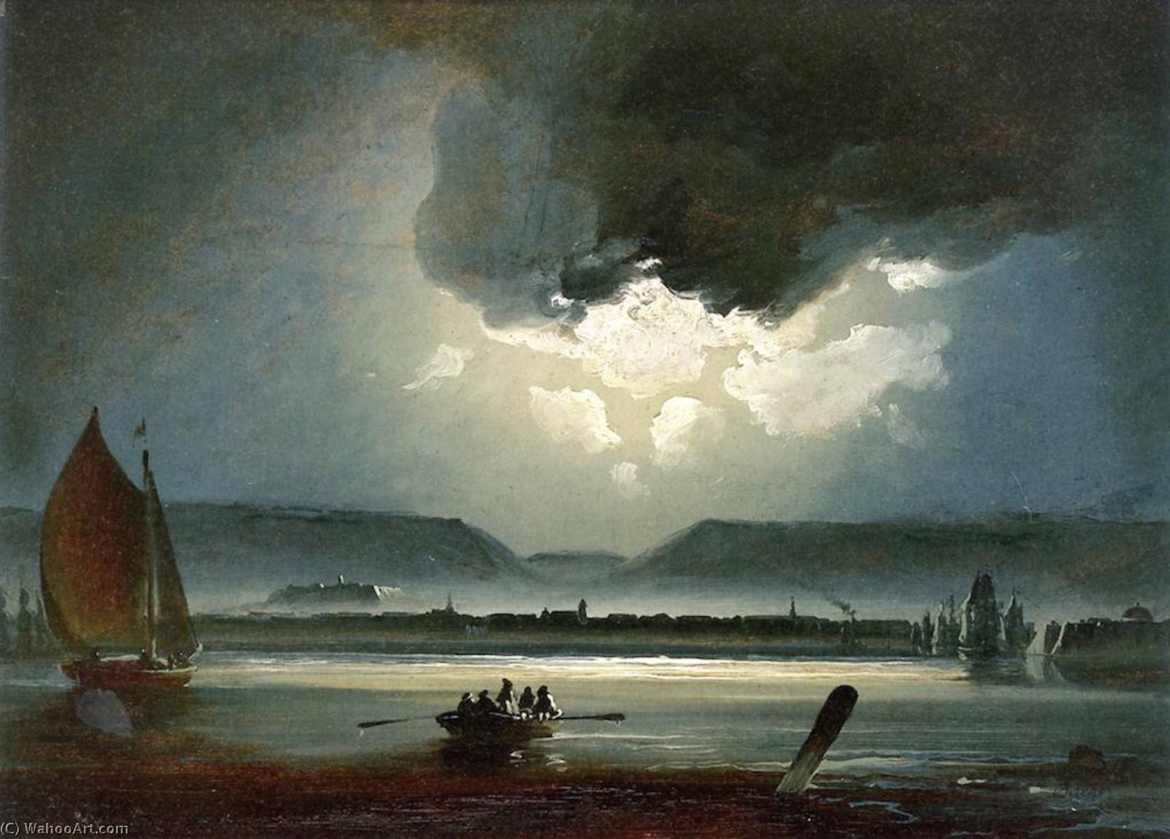 Paintings Reproductions Moonlit View of Trondheim, 1849 by Peder Balke ...