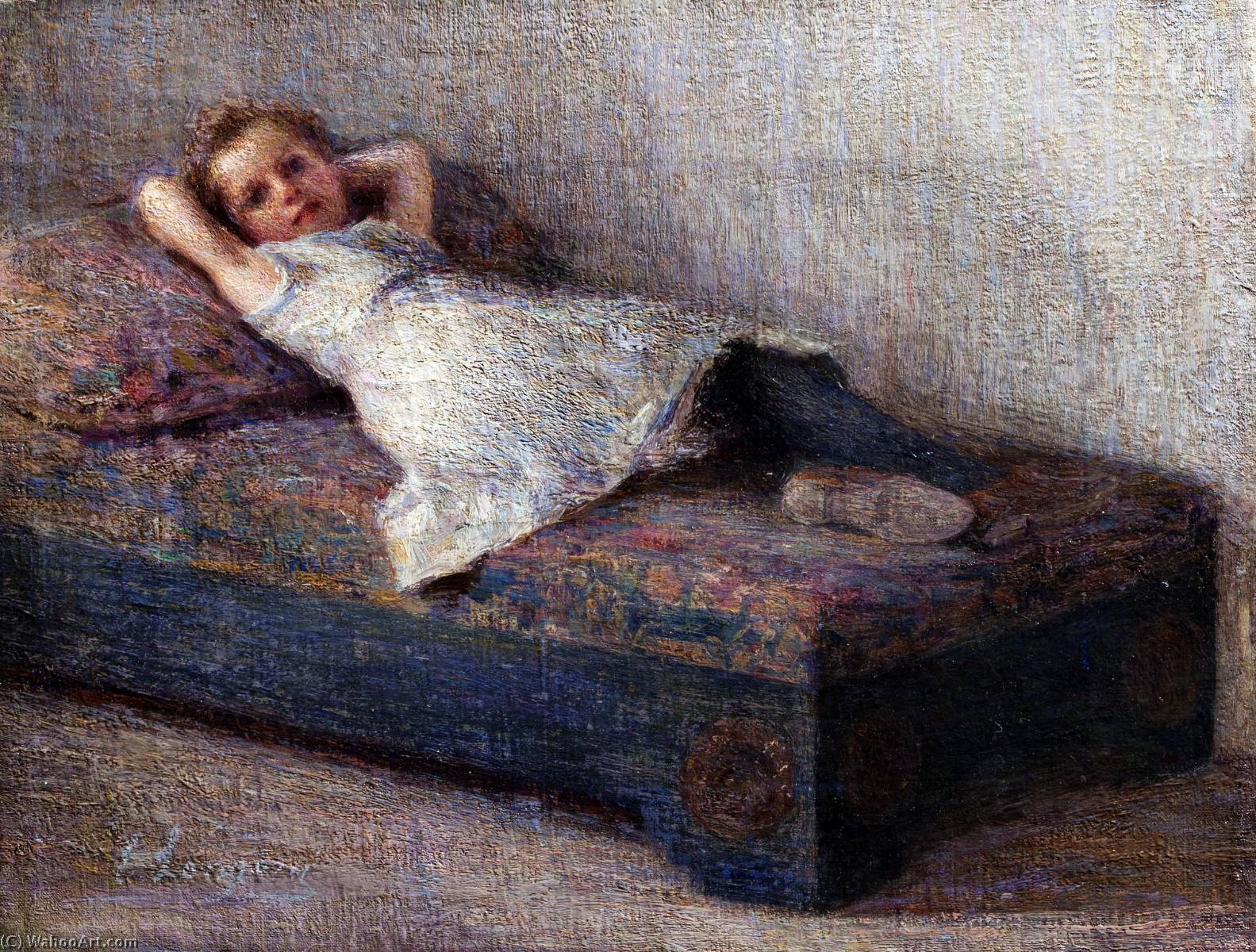 Paintings Reproductions Little Model Resting, 1891 by Emilio Longoni ...