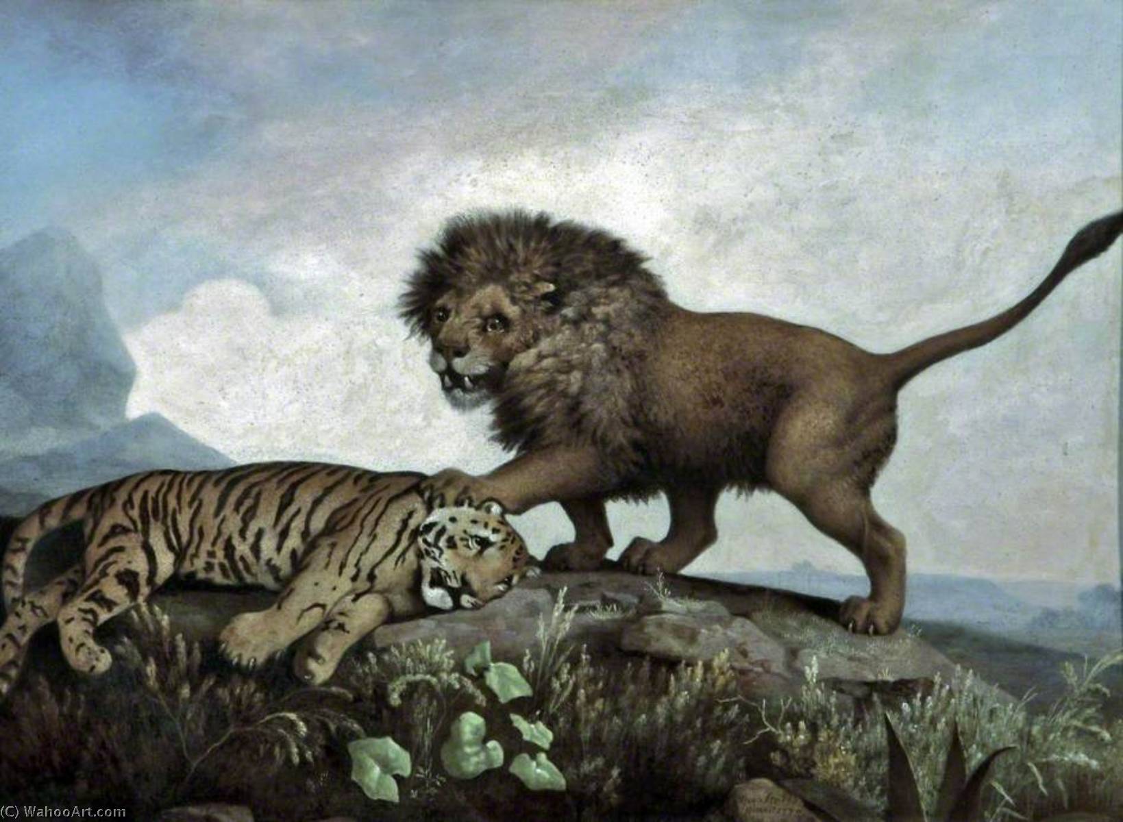 Get Paintings Reproductions A Lion and Tiger, 1779 by George Stubbs ...