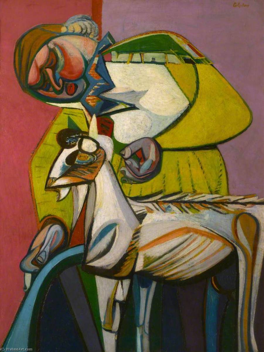 Oil Painting Replica Woman with a Goat by Robert Colquhoun (Inspired By ...