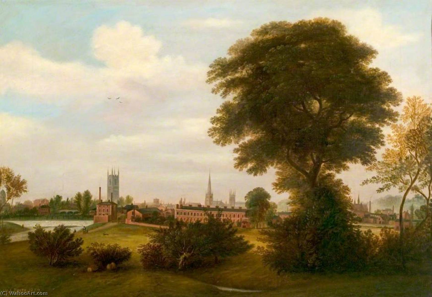 Paintings Reproductions Derby from the Meadows, 1857 by Henry Lark I ...