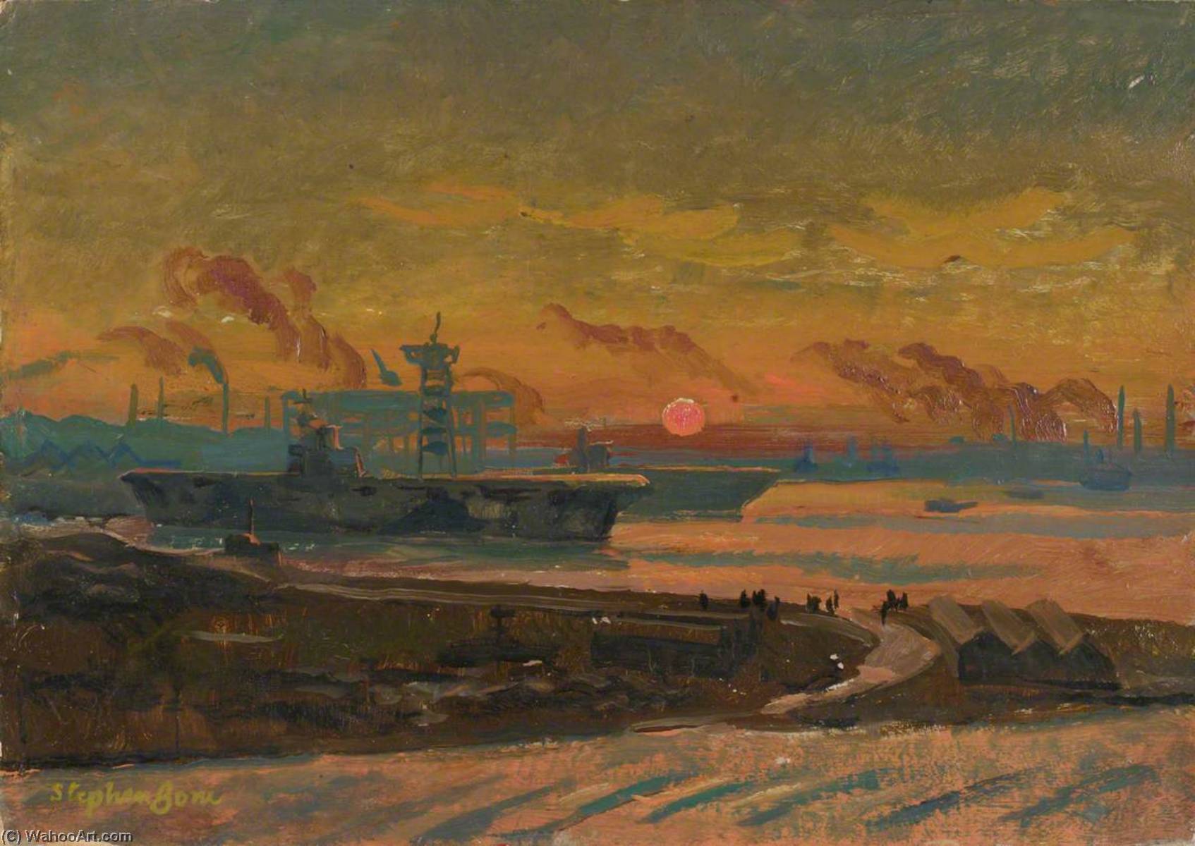 Museum Art Reproductions Two Aircraft Carriers by Stephen Bone ...