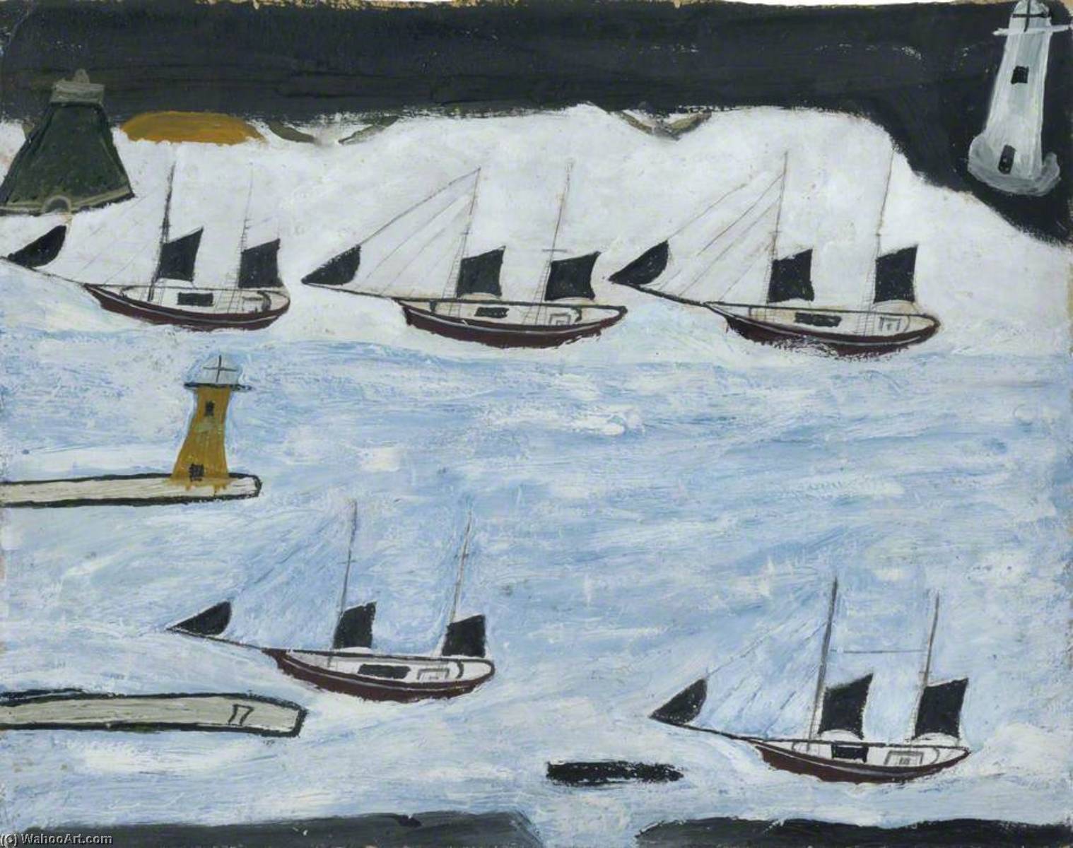 Artwork Replica Five Ships, Mount`s Bay, 1928 by Alfred Wallis (1855 ...