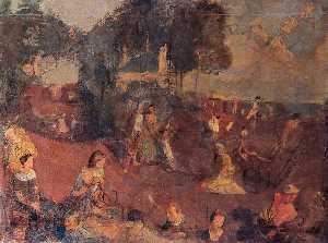 Artwork Replica Beach Scene with Figures, 1921 by Rodney Joseph Burn ...