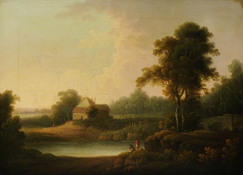 Artwork Replica Landscape with a Cottage beside a Pond by John Rathbone ...