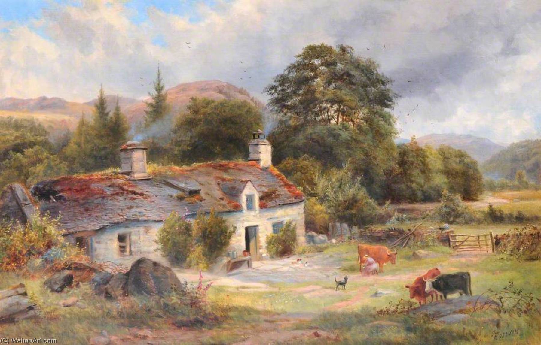Cottage Landscape with Cattle, North Wales by George Harrison (1943 ...