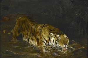 Museum Art Reproductions Tiger Drinking at a Jungle Pool, 1880 by John ...