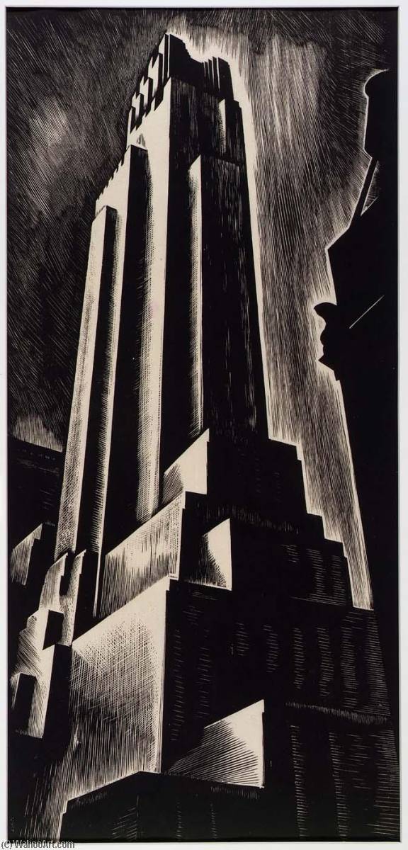 Oil Painting Replica Skyscraper, 1928 by Howard Cook (Inspired By ...