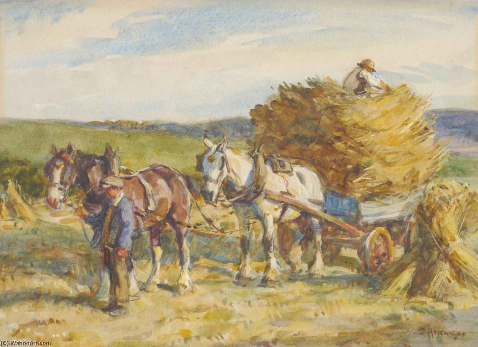 Art Reproductions Figures with Horses Pulling a Haycart by John ...