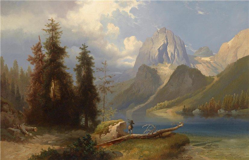 Gemälde Reproduktionen Hunter von Mountain Lake von Josef Thoma (1828 ...