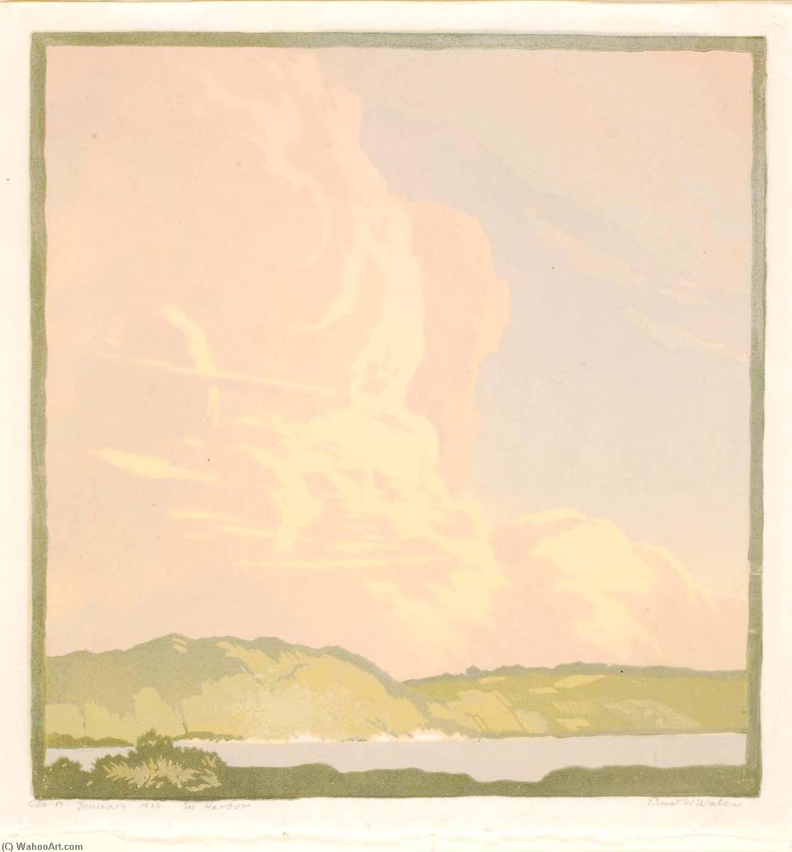 Réplique De Peinture Le port, 1926 de Ernest W Watson (Inspiré par ...