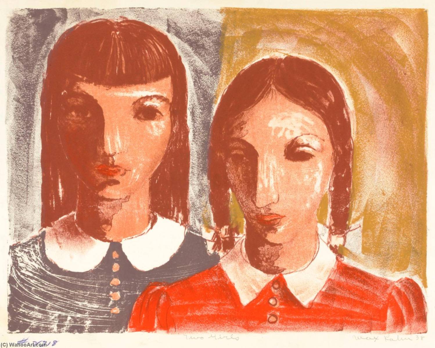 Paintings Reproductions Two Girls by Max Kahn (Inspired By) (1902-2005 ...