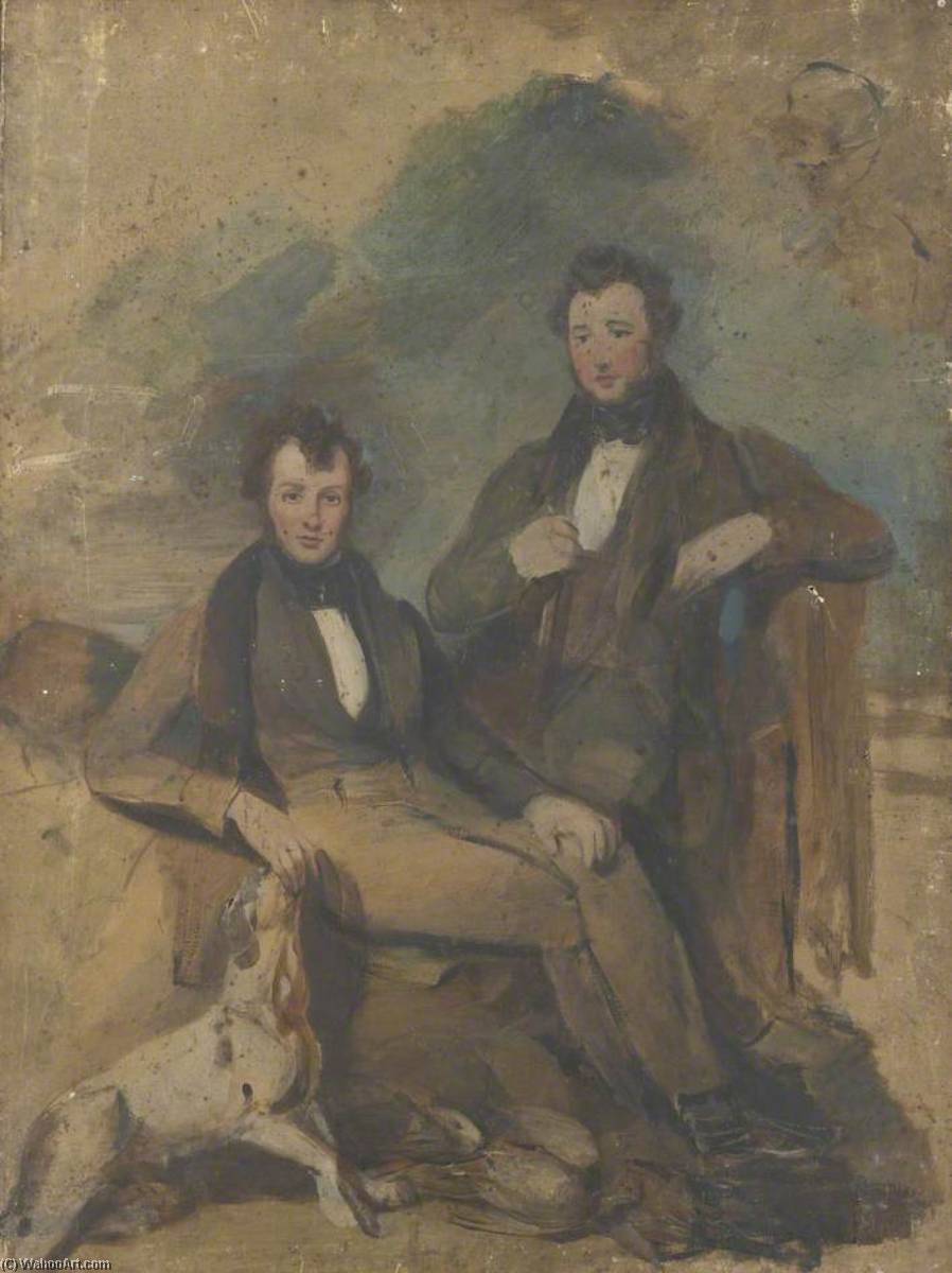 Get Art Reproductions Portrait of Two Seated Men with a Dog (unfinished ...
