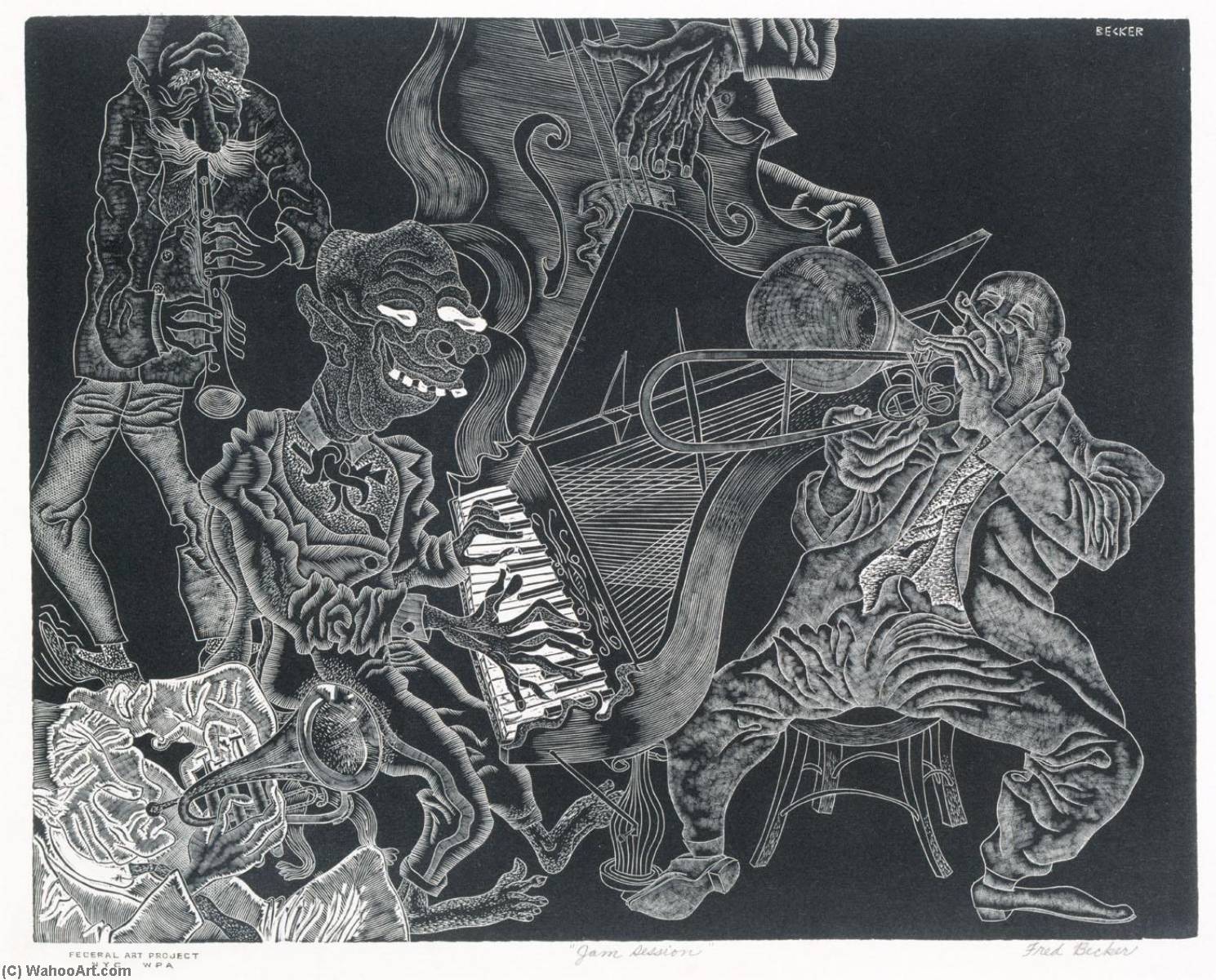 Jam Session, 1937 by Fred Becker (1913-2004) Fred Becker | WahooArt.com
