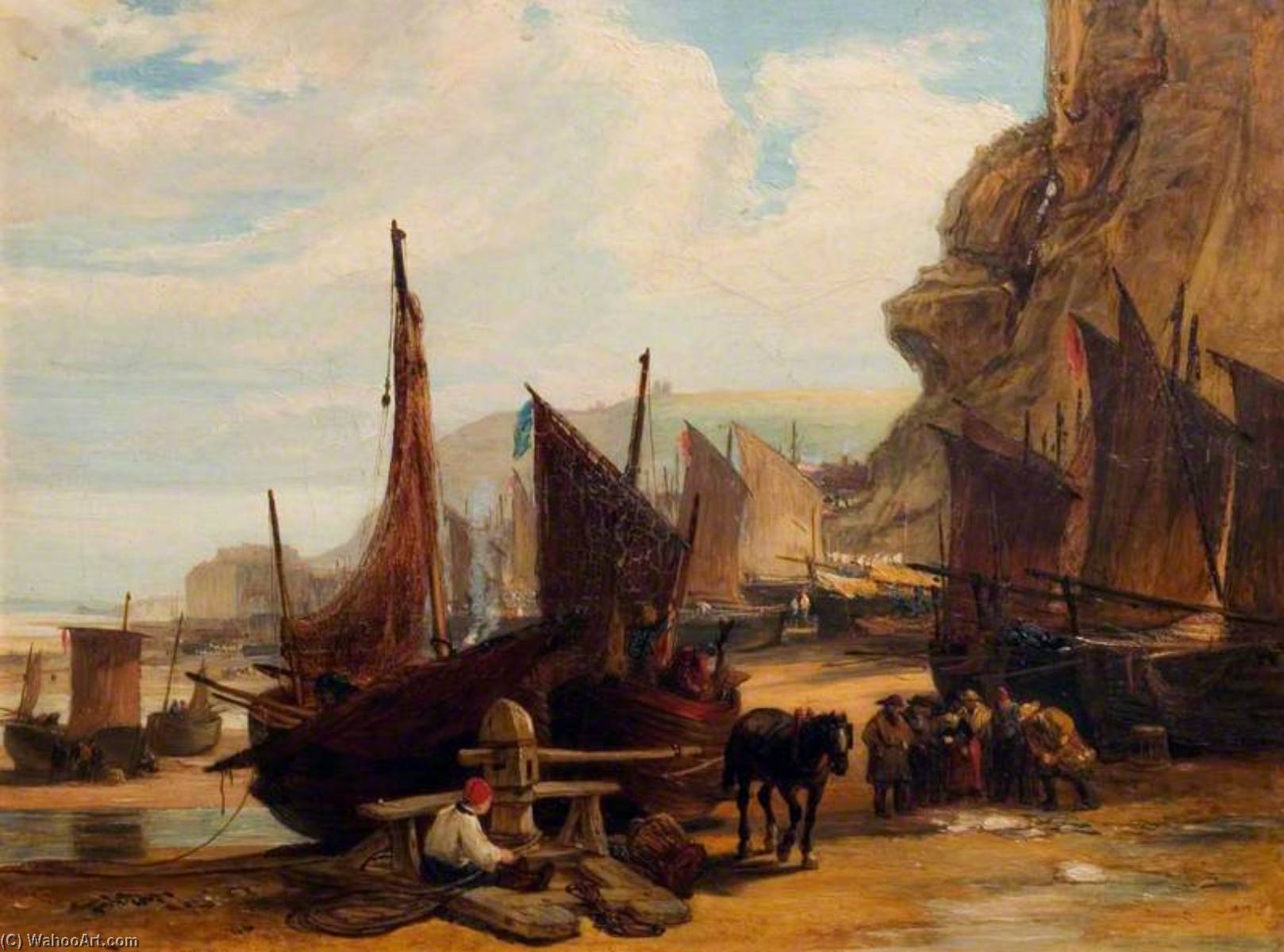 Paintings Reproductions Fish Market at Hastings by John Burnet (1784 ...