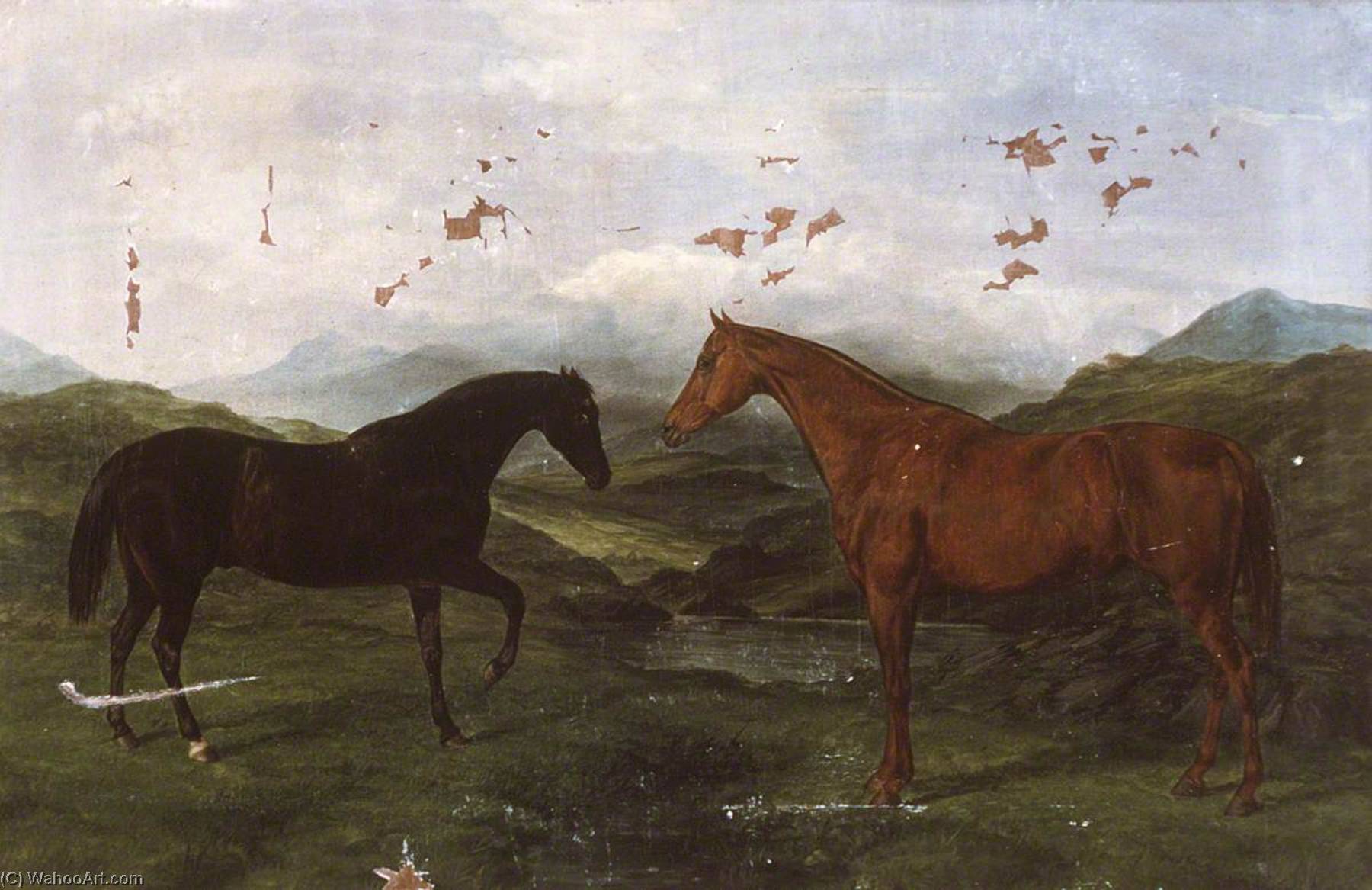 Museum Art Reproductions Two Hunting Horses in a Landscape, 1890 by ...