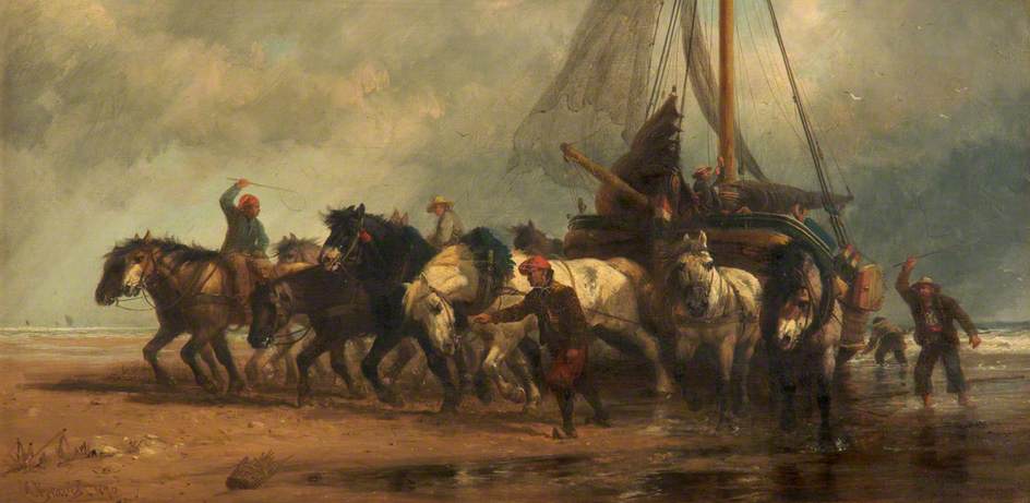 Reproduções De Belas Artes Realizando um barco de pesca, Holanda, 1870 ...