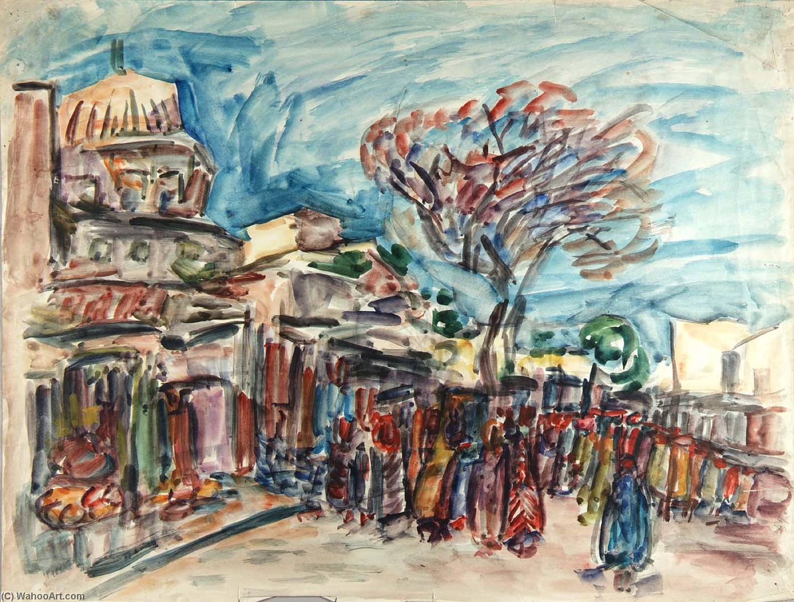 Get Art Reproductions Tunisian Street Scene with Figures and Mosque ...