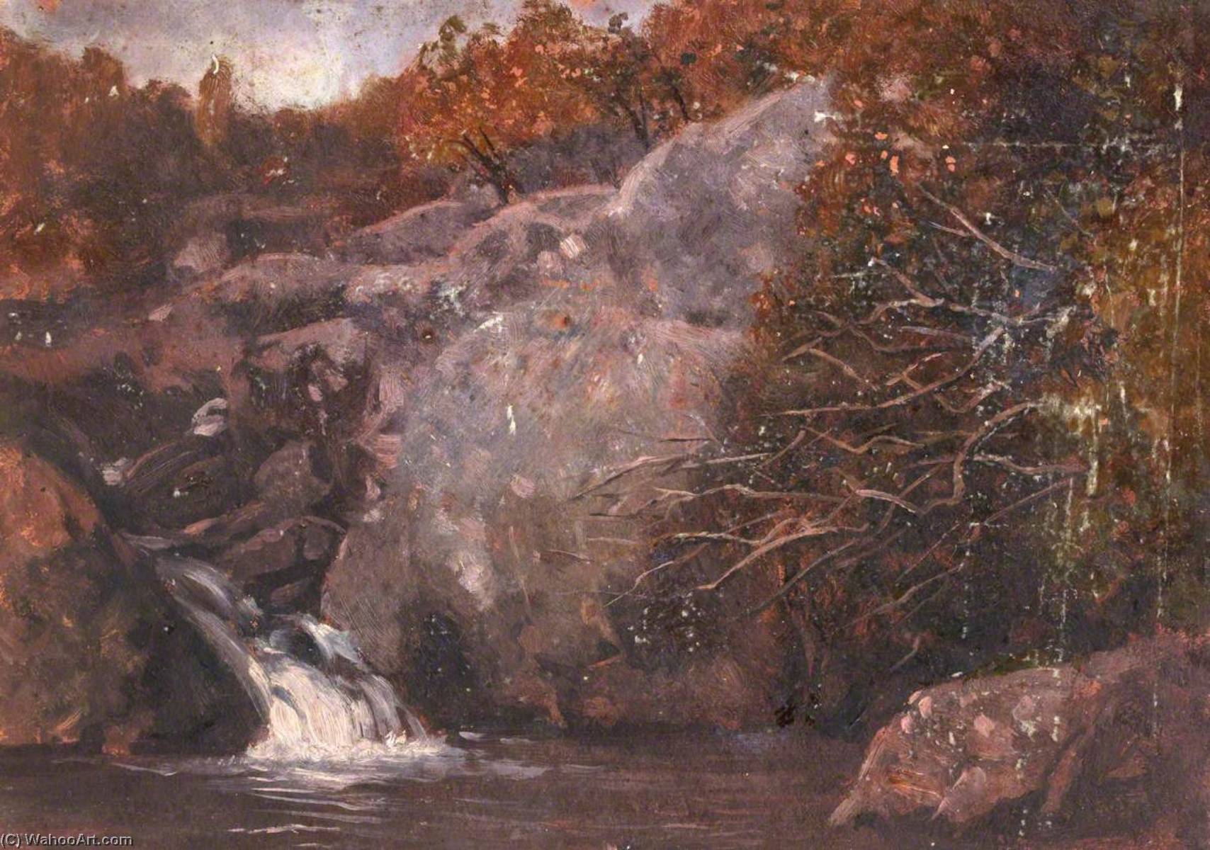 Get Paintings Reproductions Rocks and a Small Waterfall by Thomas Stuart Smith (1815-1869 ...