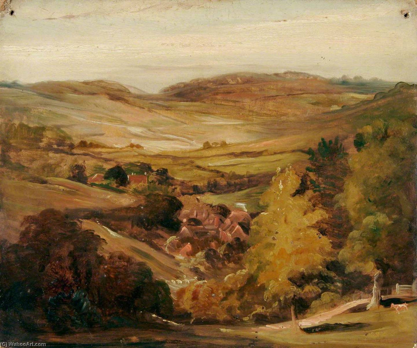 Oil Painting Replica Landscape with Village in a Dale, 1832 by Joseph ...