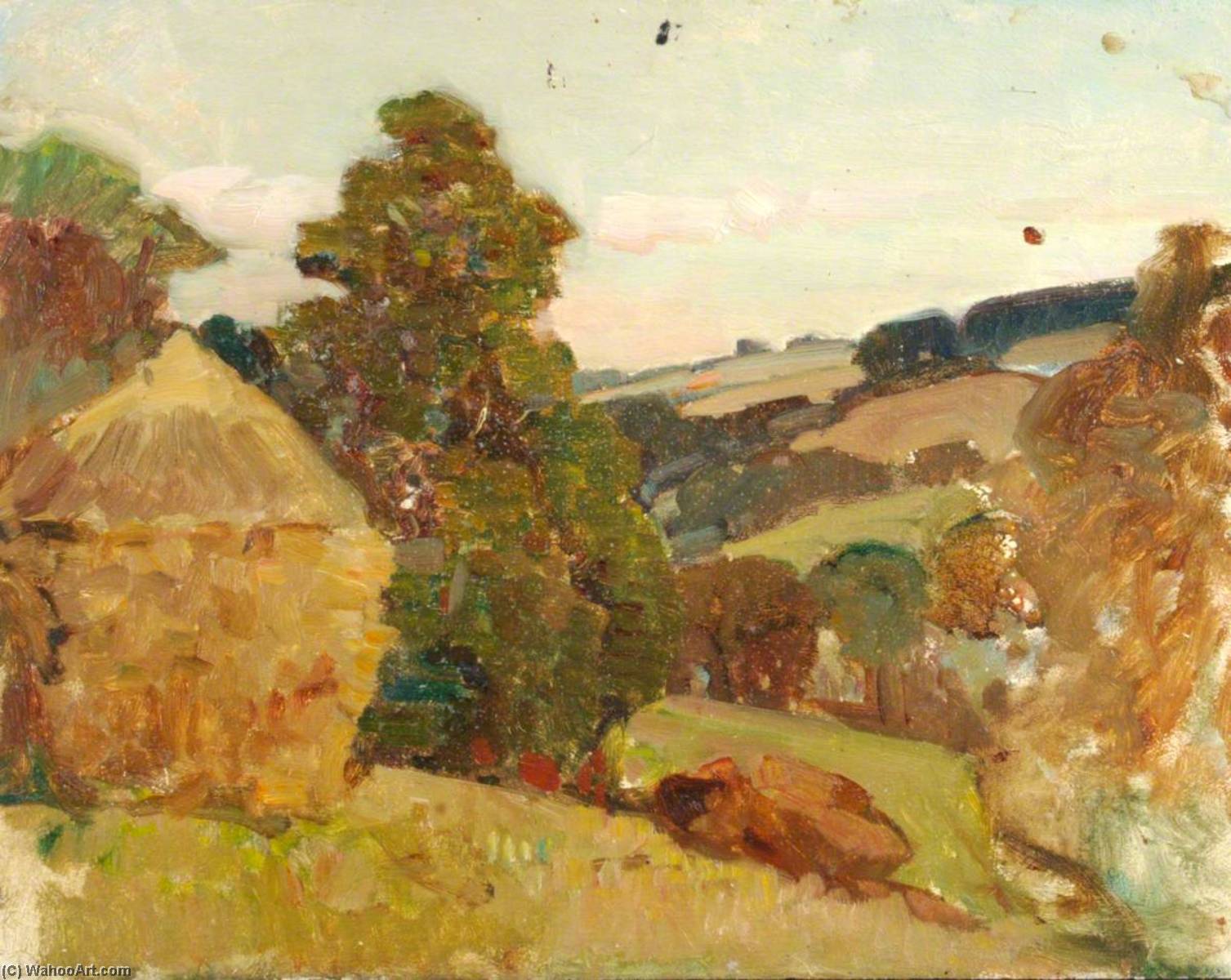 Artwork Replica Landscape with Hayricks by Benjamin Haughton (1865-1924 ...
