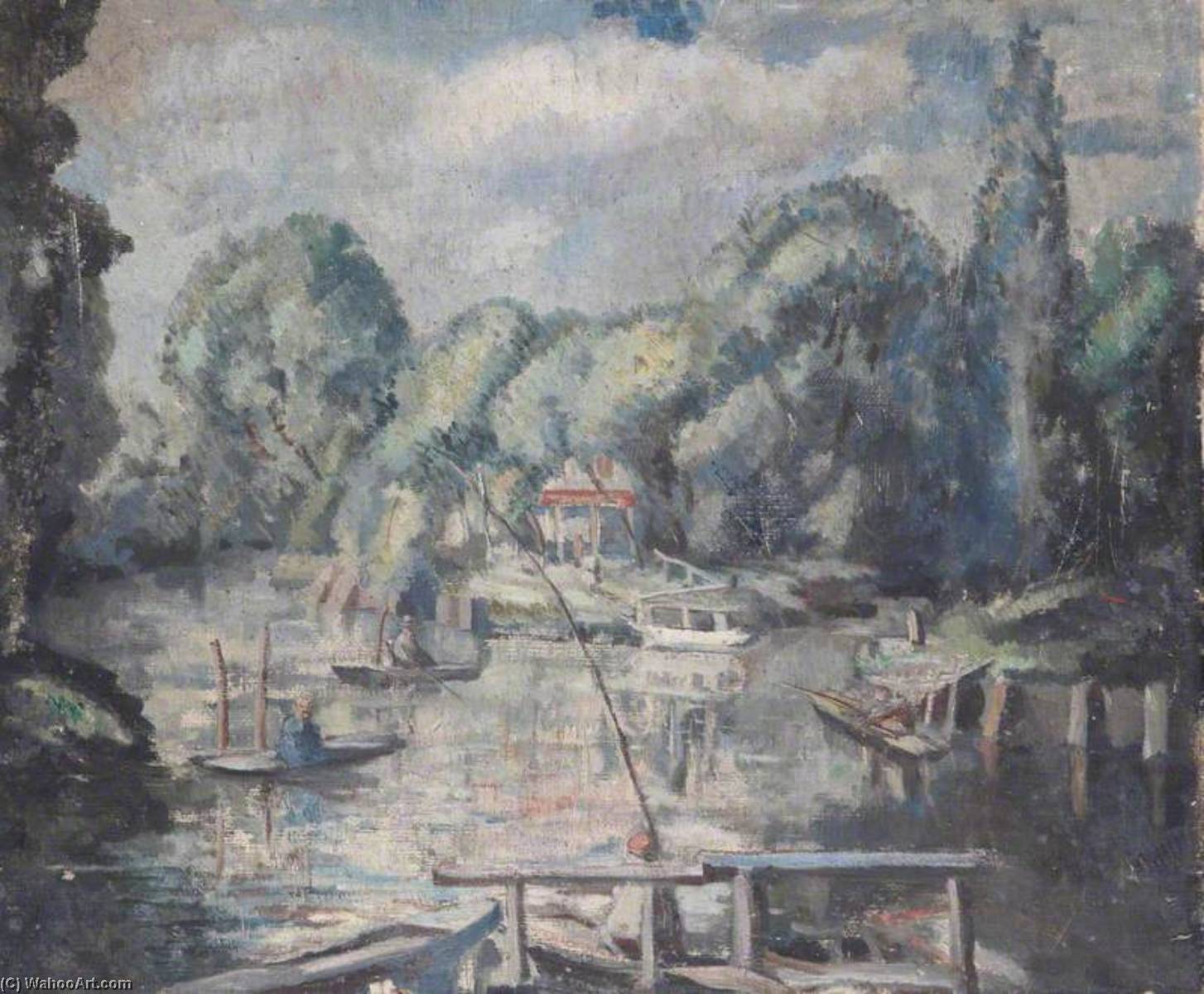 Reproducciones De Arte Del Museo Vista de un río con Barcos y Árboles ...