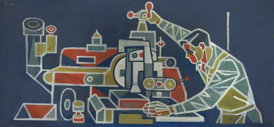 Museu De Reproduções De Arte Homem na Metal Press por Cliff Rowe ...