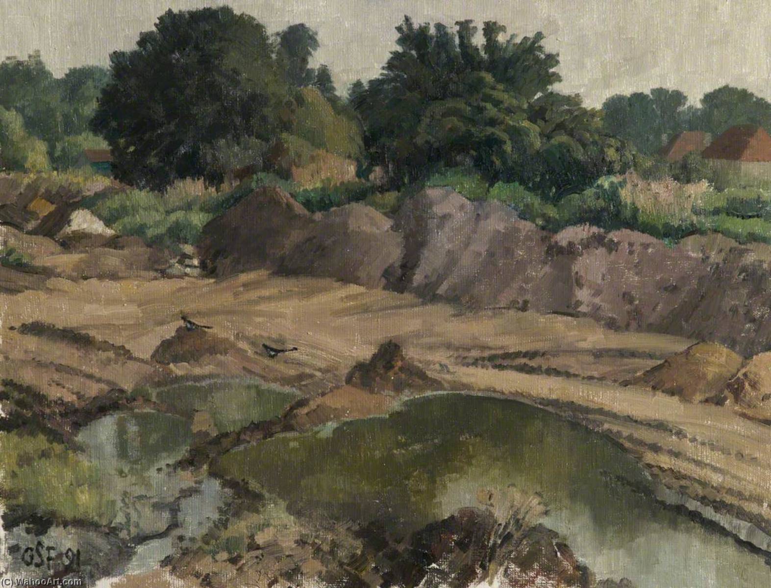 Terra do lixo com Magpies, 1991 por Geoffrey Scowcroft Fletcher (1923 ...