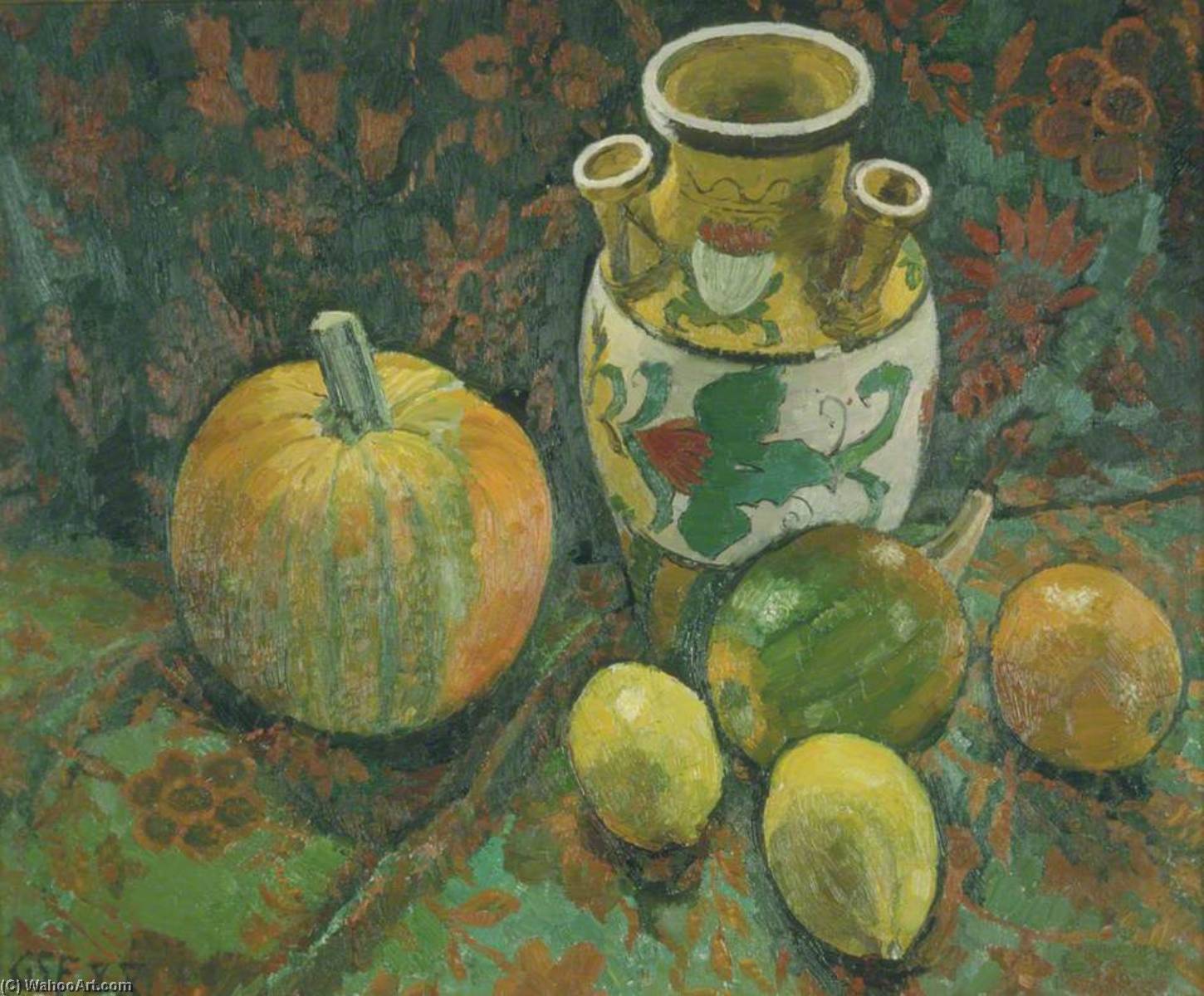 Still Life with a Jug, Pumpkin and Fruit by Geoffrey Scowcroft Fletcher ...
