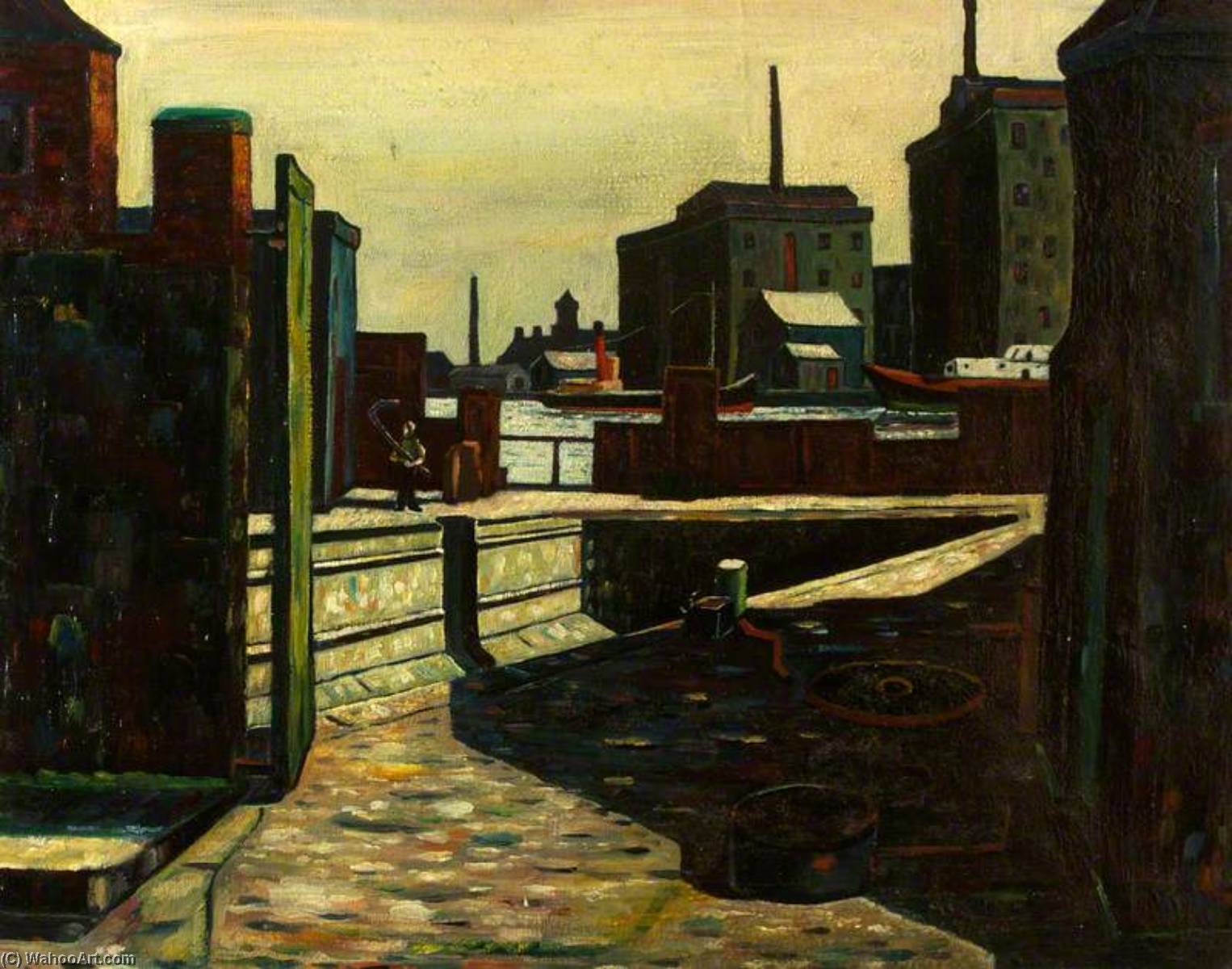 Shadows Falling on a Dry Dock with a Warehouse Building Beyond by ...