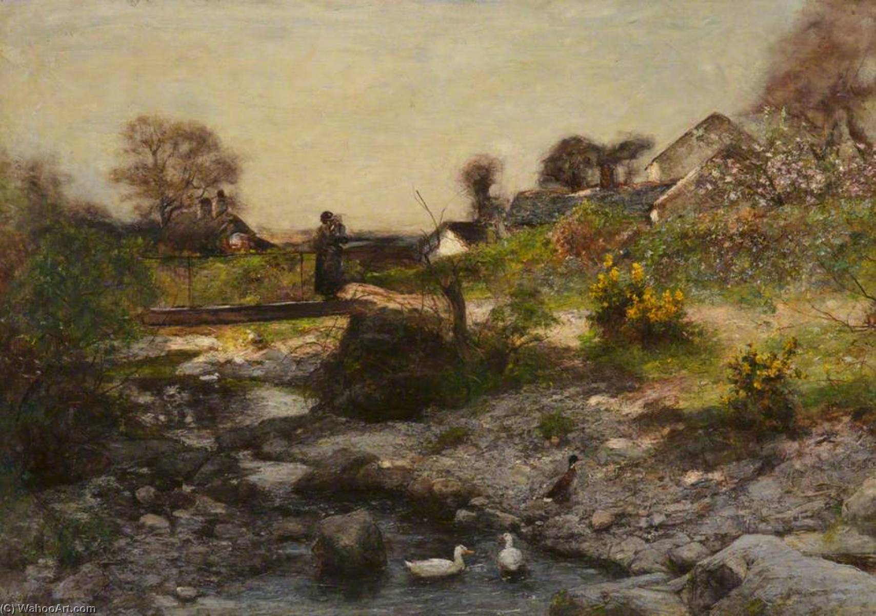Reproducciones De Arte Un Brook Village de Joshua Anderson Hague (1850 ...