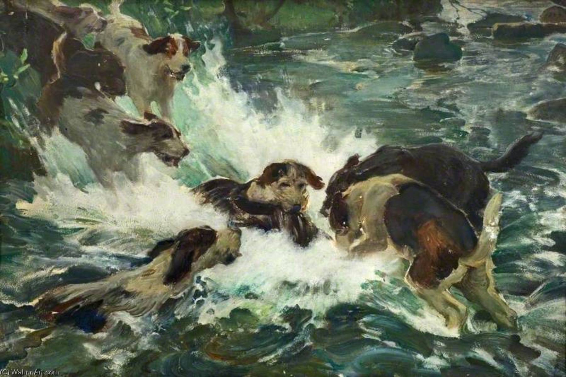 Get Art Reproductions Otter Hunting, the Kill by Charles Walter Simpson ...