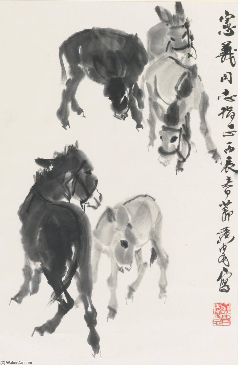 FIVE DONKEYS by Huang Zhou (1925-1997) Huang Zhou | WahooArt.com