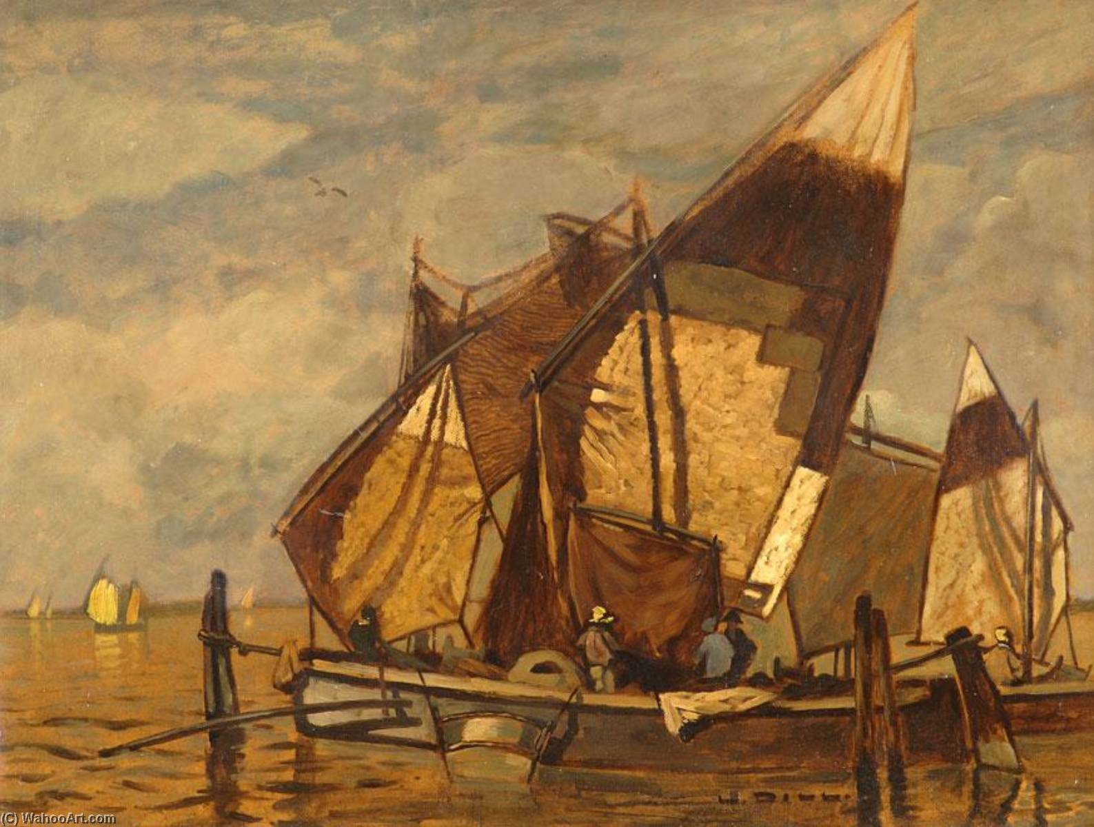 Oil Painting Replica Fishing Boats by Ludwig Dill (1848-1940 ...