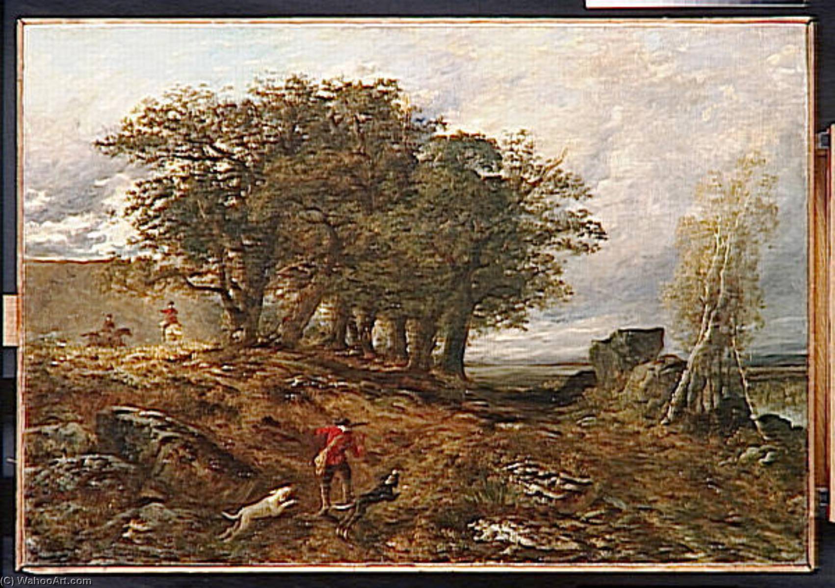 FORET DE FONTAINEBLEAU.LES CHASSEURS by Paul Huet (1803-1869, France ...