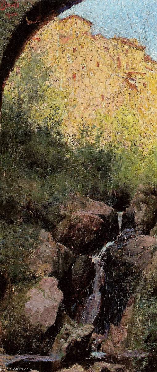 Landscape with a Waterfall and Castle, 1900 by Edward Okun Edward Okun ...