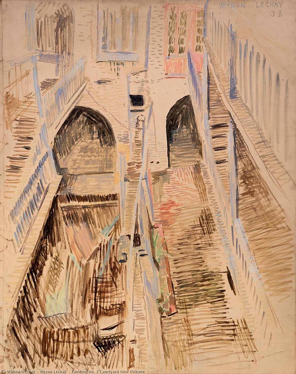 Pintura no. 3 Courtyard New Orleans, 1938 de Myron Lechay Myron Lechay ...