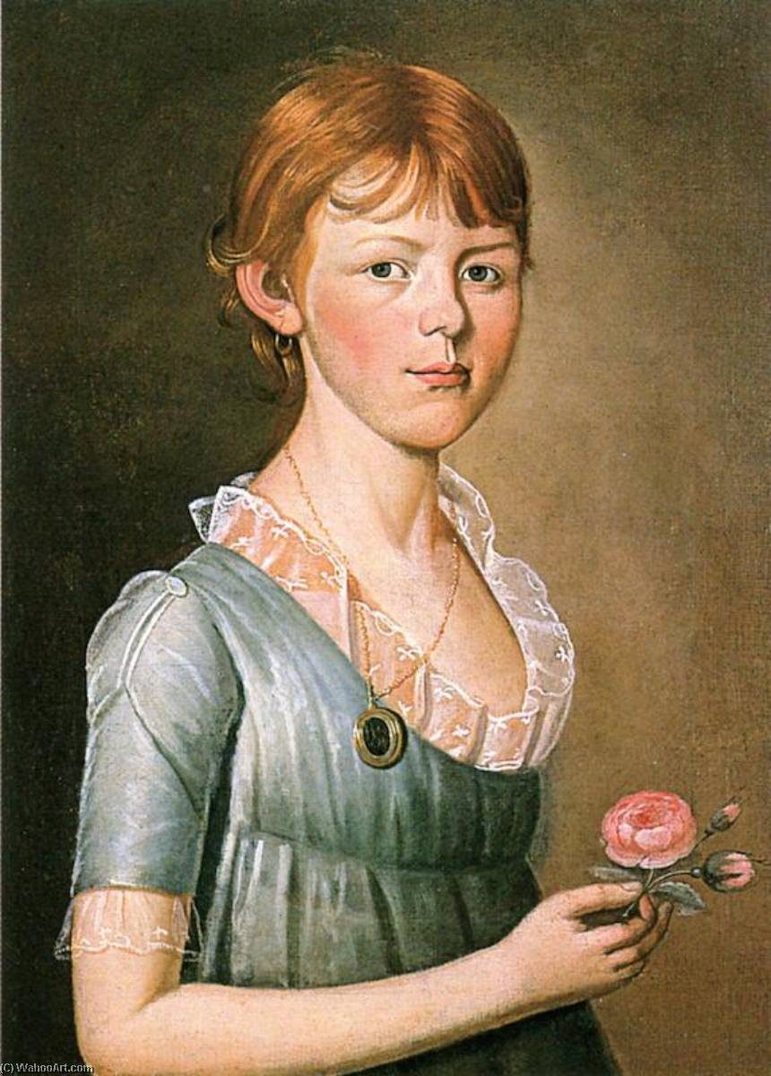 Paintings Reproductions | Miss Pike Holding a Rose, 1805 by William ...