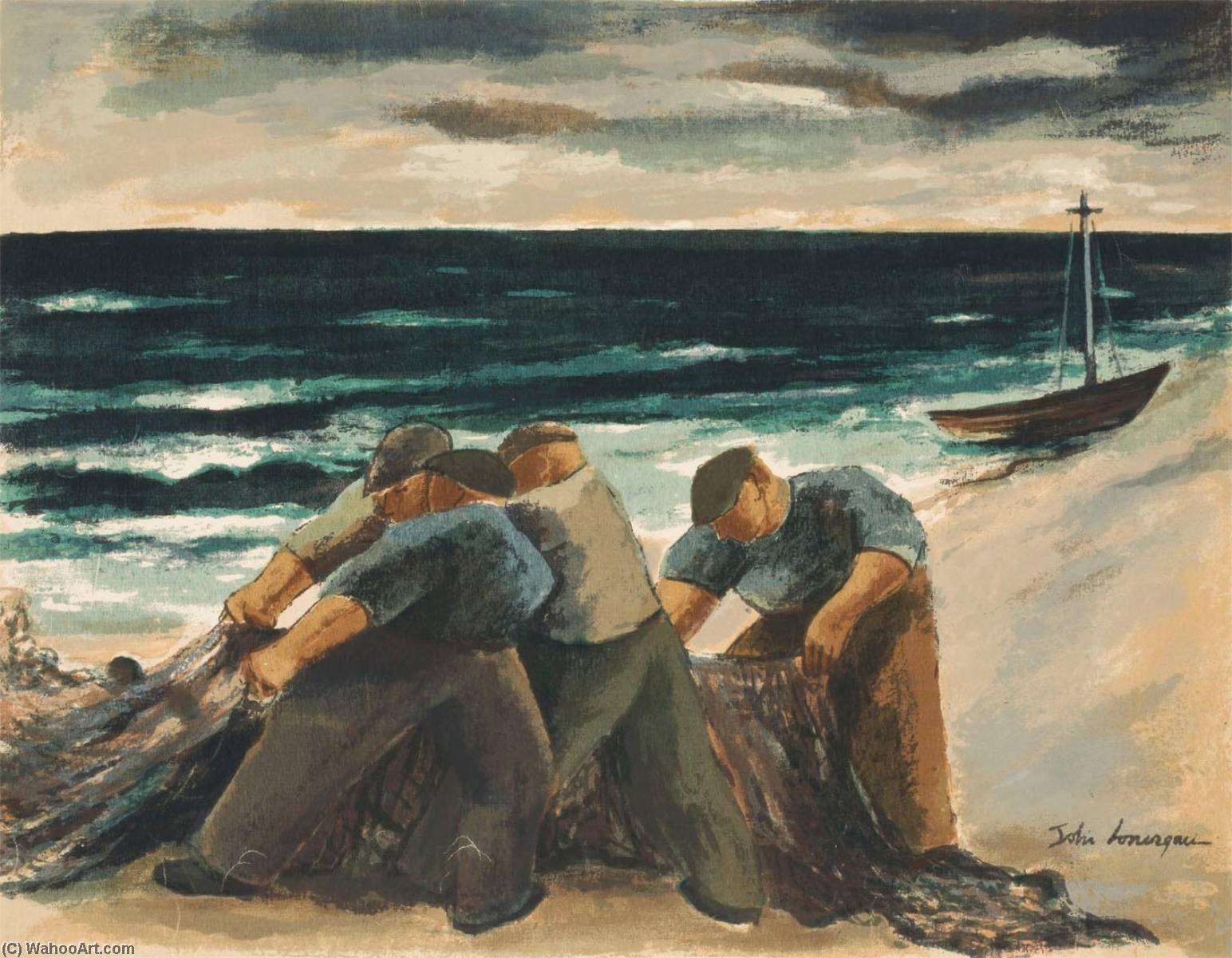 Purchase Oil Painting Replica Fisherman with Net by John Lonergan ...