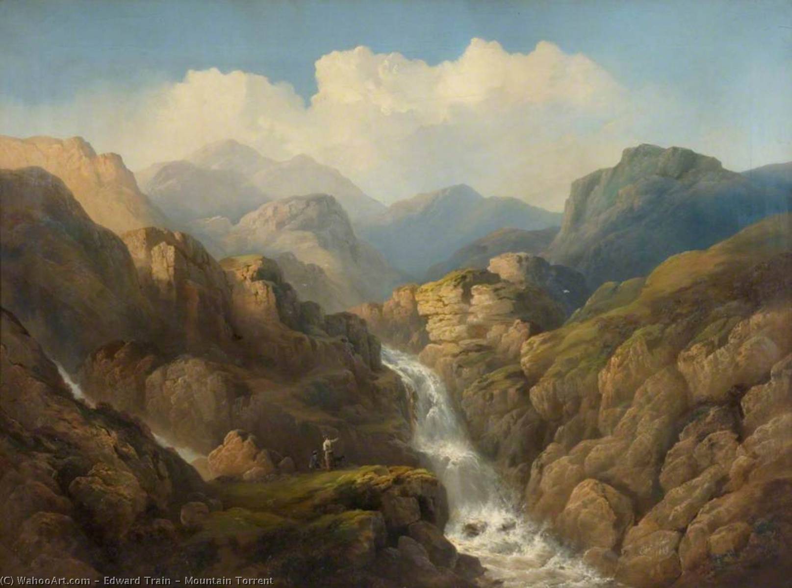 Paintings Reproductions Mountain Torrent, 1849 by Edward Train (1801 ...