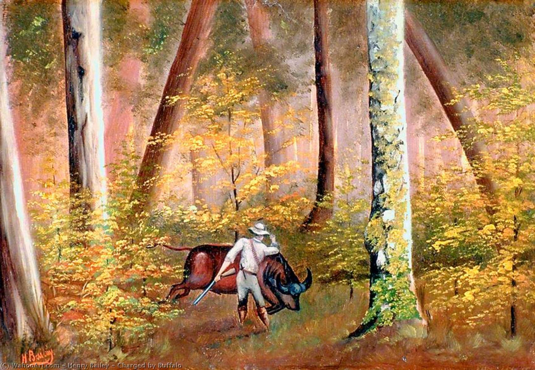 Charged by Buffalo, 1887 by Henry Bailey Henry Bailey | WahooArt.com