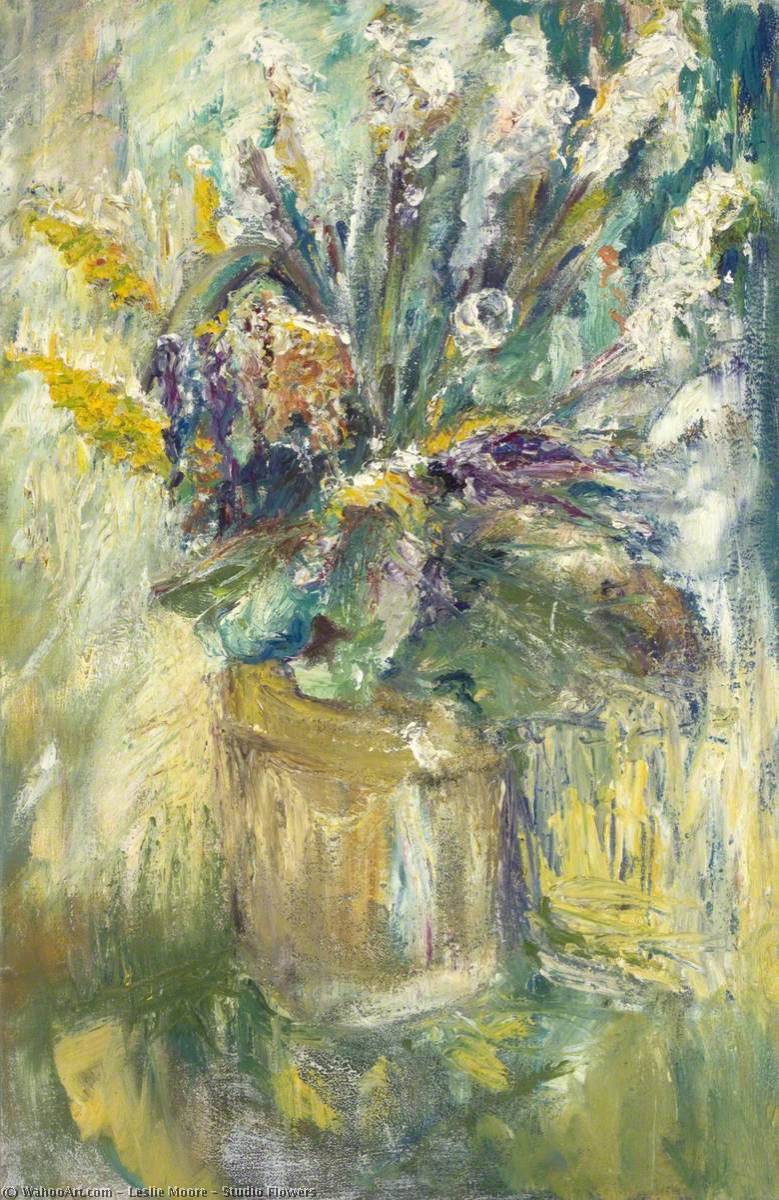 Paintings Reproductions Studio Flowers by Leslie Moore (Inspired By) (1913-1976) | WahooArt.com