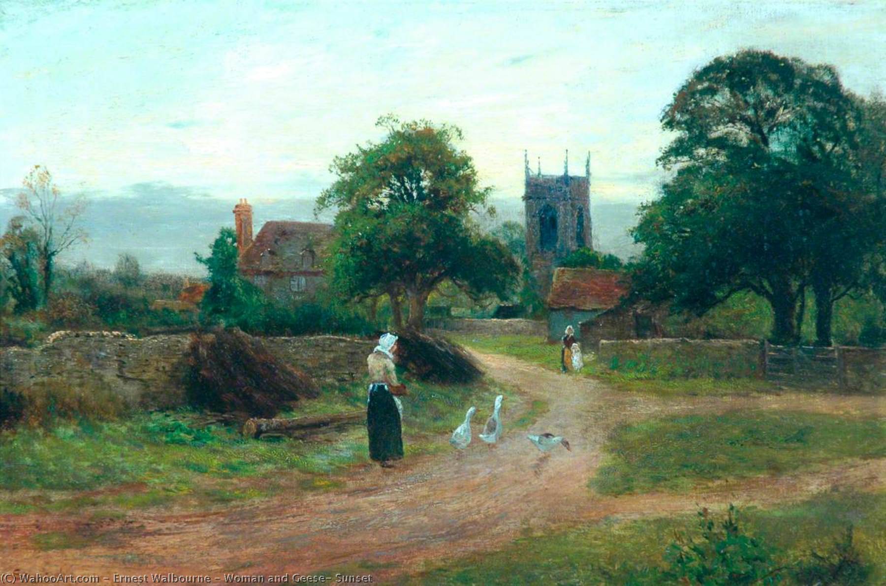 Woman and Geese, Sunset by Ernest Walbourne Ernest Walbourne | WahooArt.com
