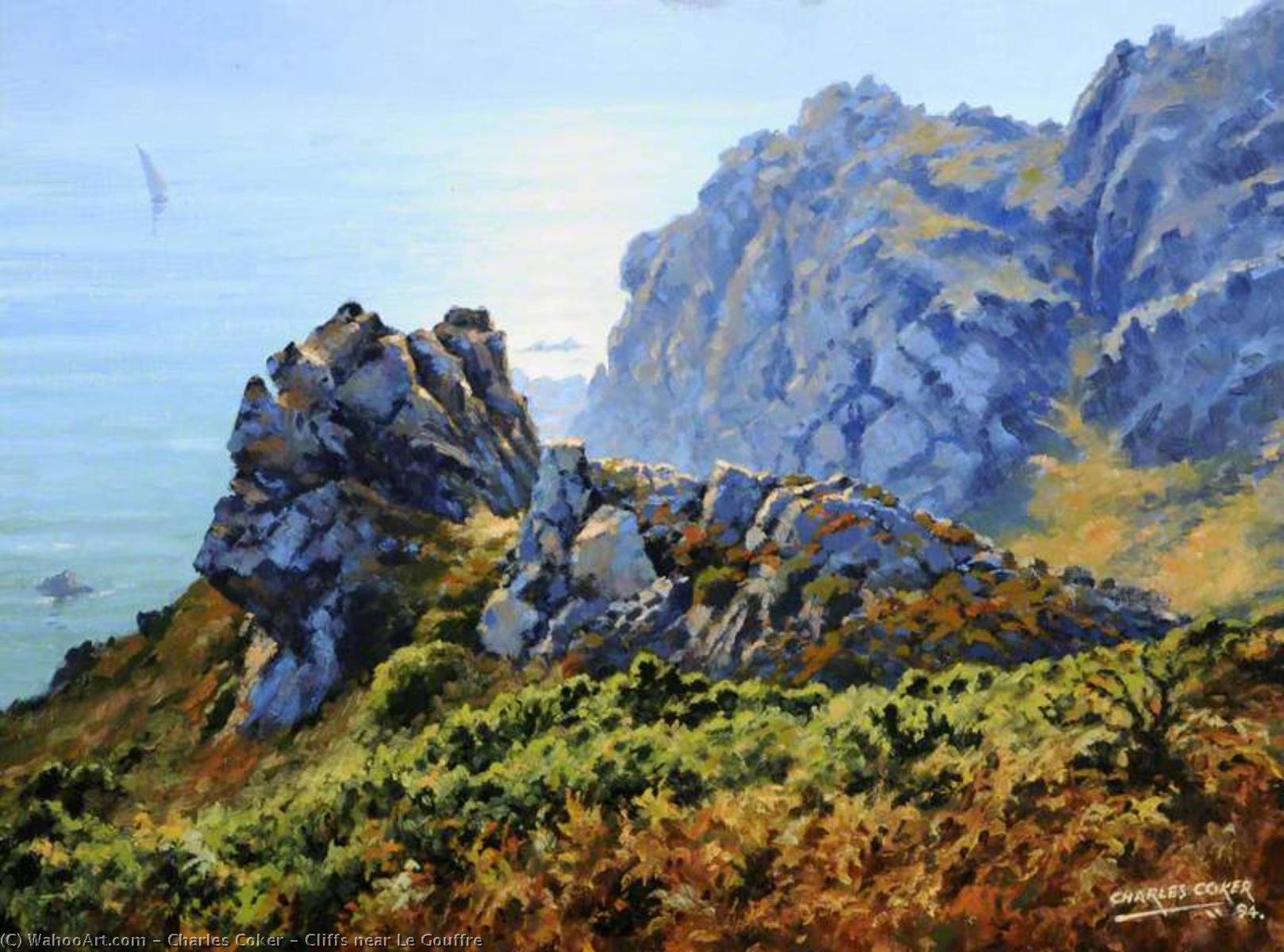 Cliffs near Le Gouffre, 1994 by Charles Coker (1918-2000) Charles Coker ...